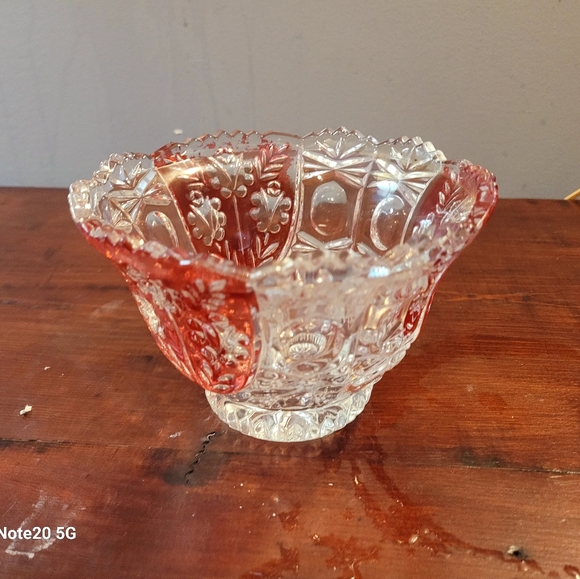 Accents | Vintage Bohemian Red Crystal Bowl W Flower Panels Sawtooth ...